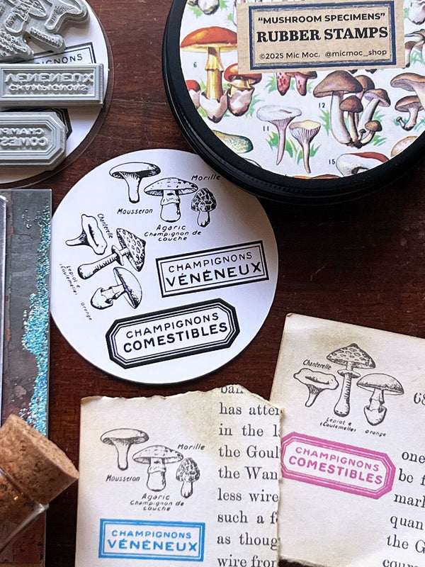 Black Tin Collection Rubber Stamps: 'Mushroom Specimens' by Mic Moc (4個 ...