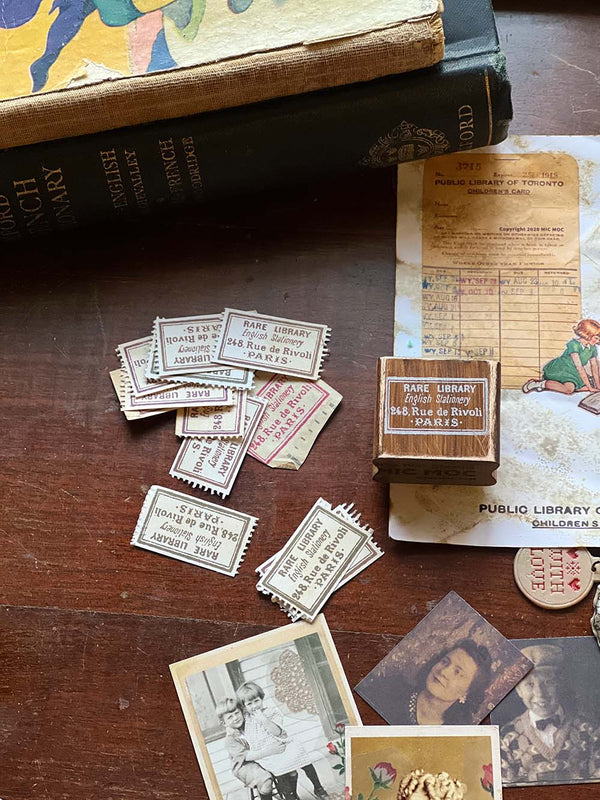 'Rare Library' Wood Rubber Stamp by Mic Moc from micmoc.com